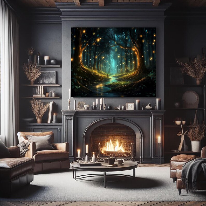 Electric Fireflies Forest Tempered Glass Art, Fantasy Forest Tempered ...