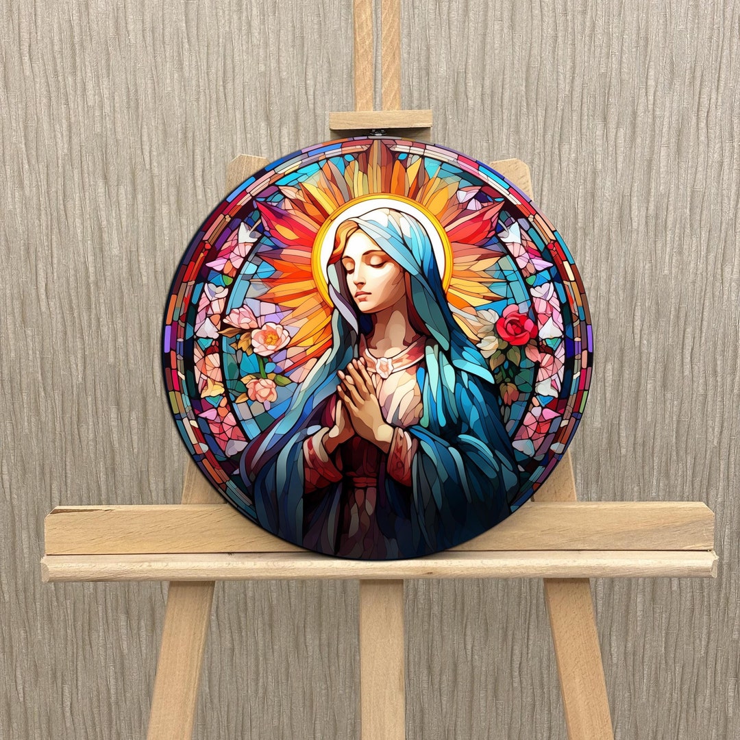 Stained Virgin Mary Tempered Glass Round Wall Art,virgin Mary Round ...