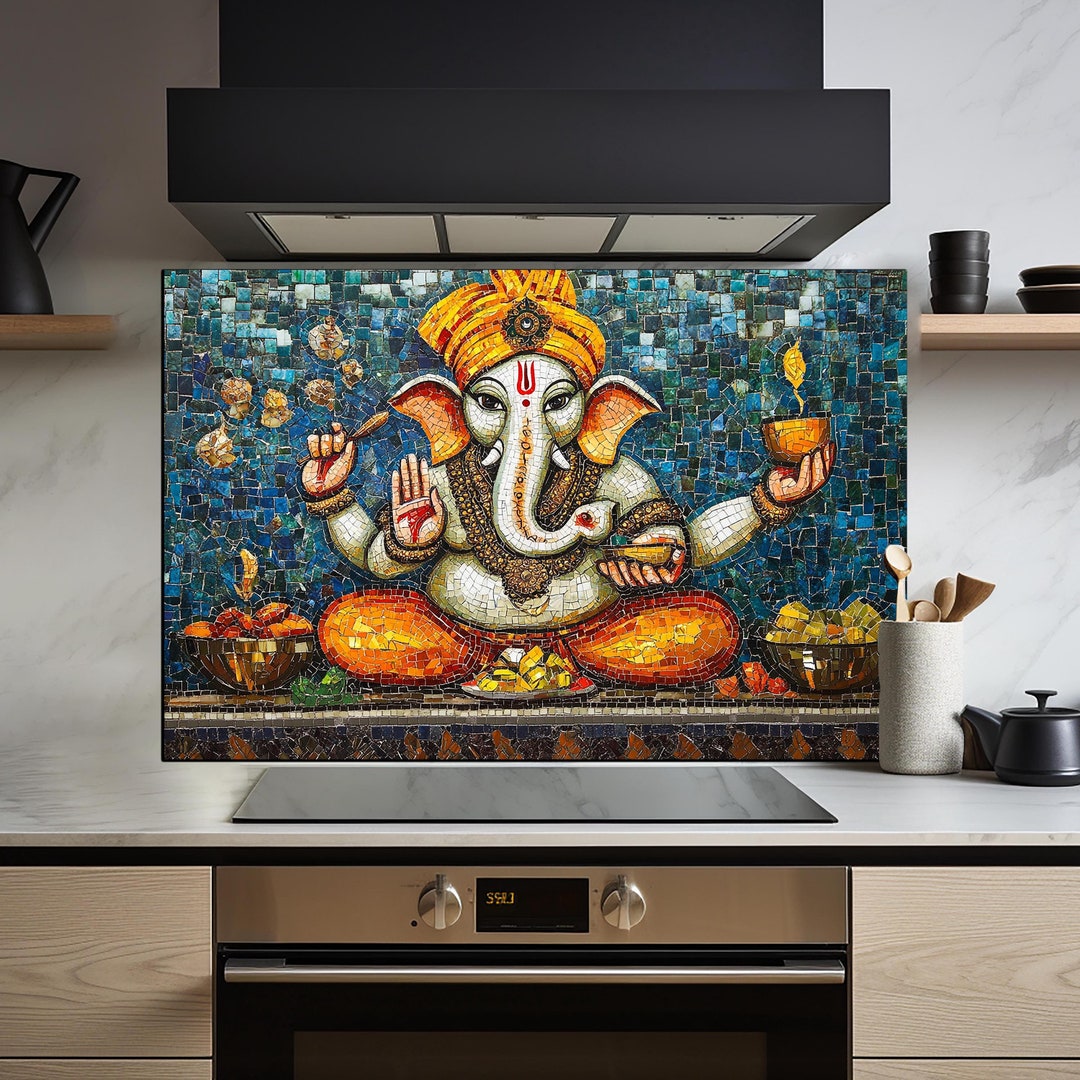 Ganesha Tempered Glass Backsplash Tiles-hindu God Backsplash for ...
