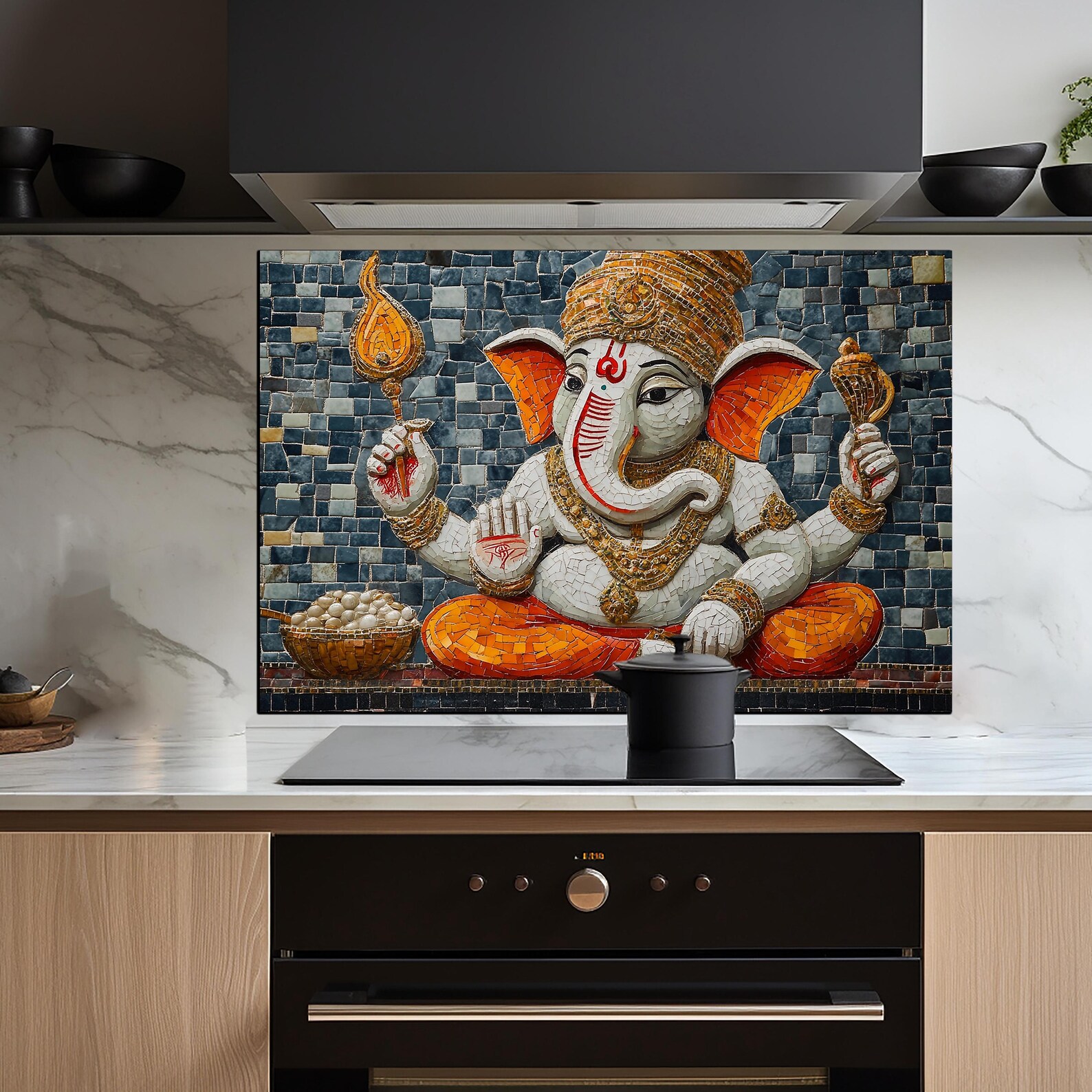 Ganesha Tempered Glass Backsplash Tiles-hindu God Backsplash for ...