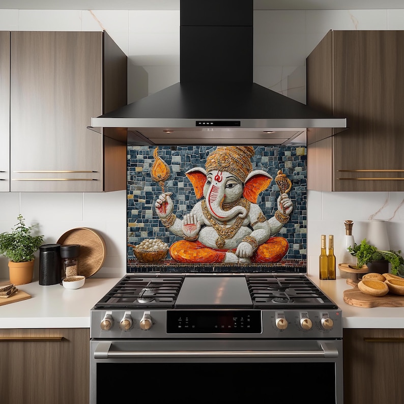 Ganesha Tempered Glass Backsplash Tiles-hindu God Backsplash for ...