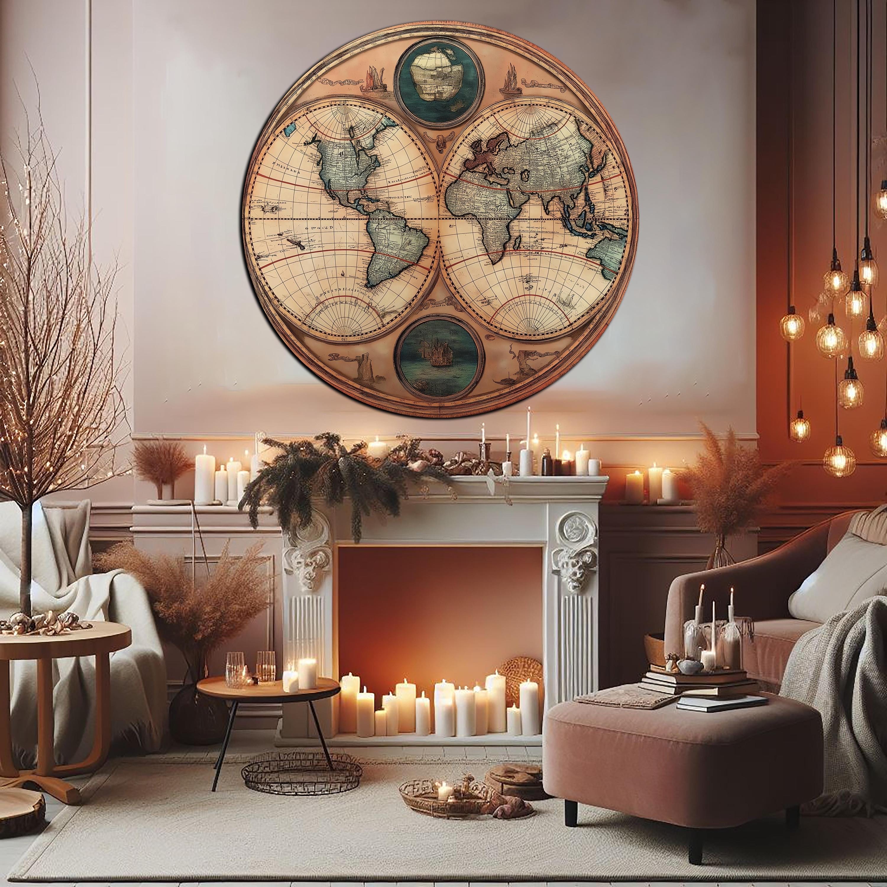 Old World Map Wall Art, Tempered Glass Wall Art, Glass Printing,round ...