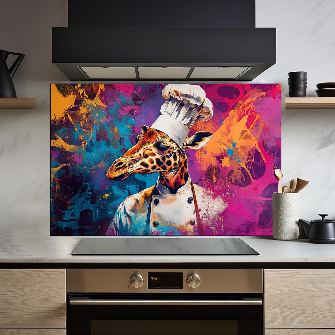 Giraffe Chef Tempered Glass Backsplash Tiles-animal Backsplash for ...