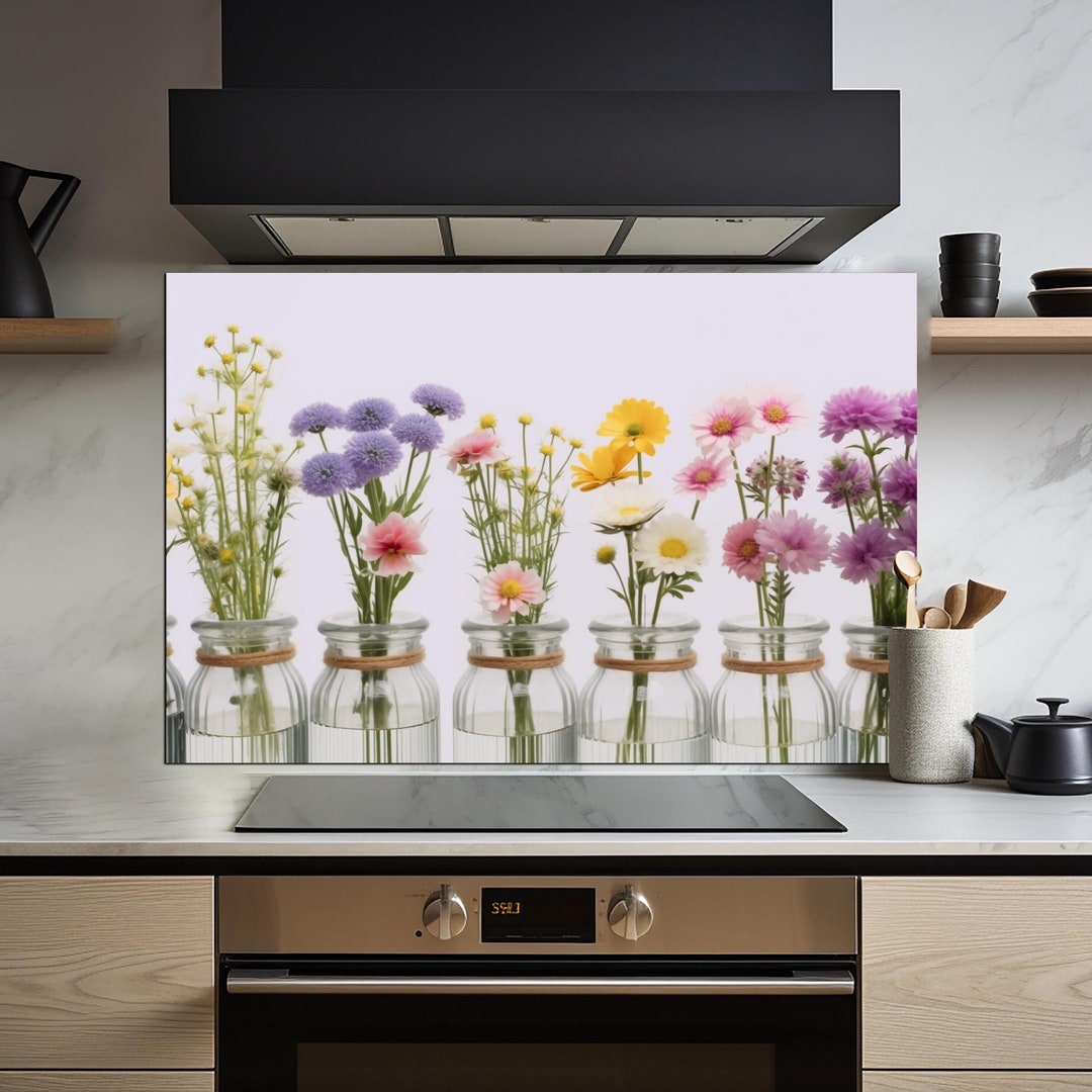 Tempered Glass Backsplash Tiles-botanical Backsplash for Flower ...