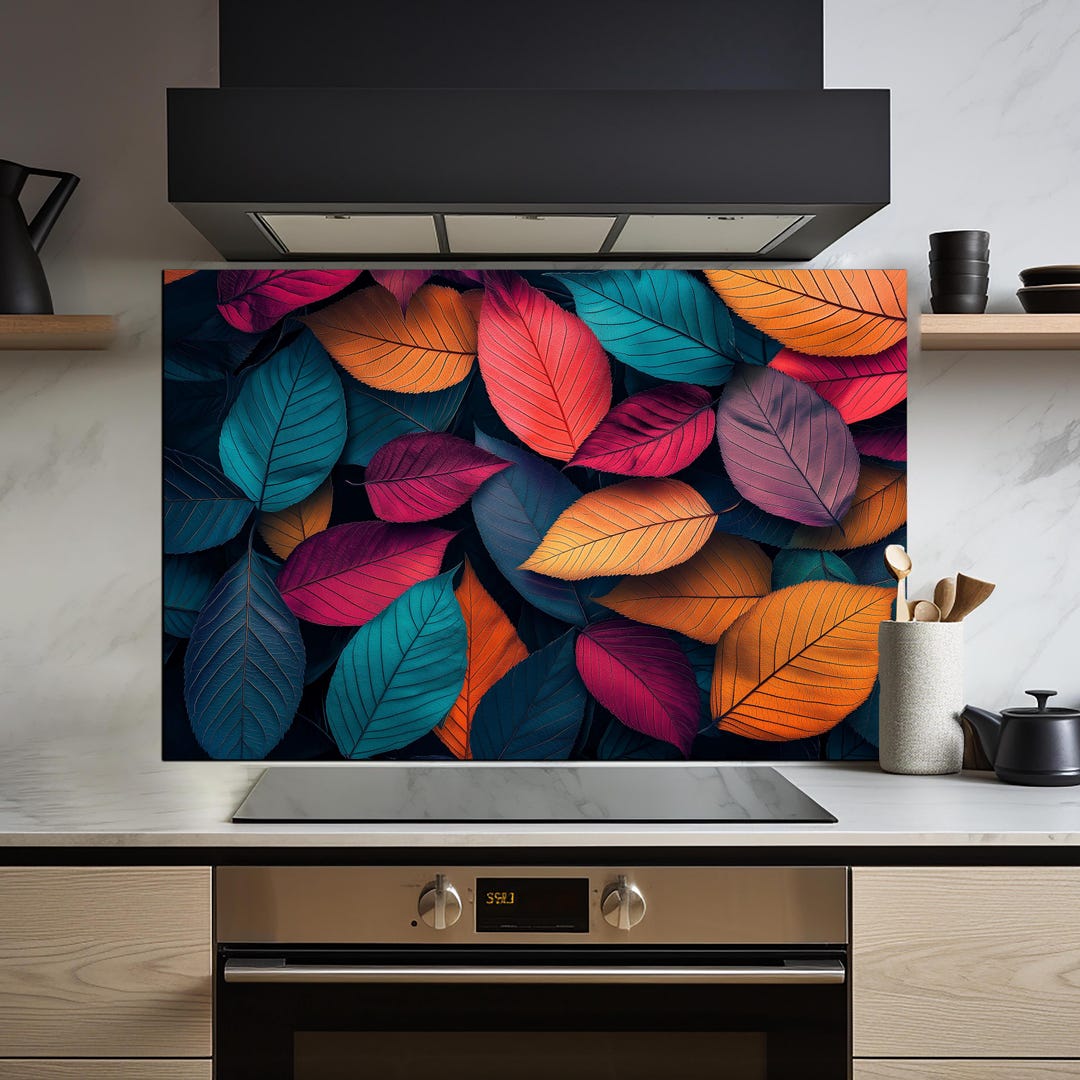 Tempered Glass Backsplash-stained Leaf Backsplash -stove Backsplash for ...