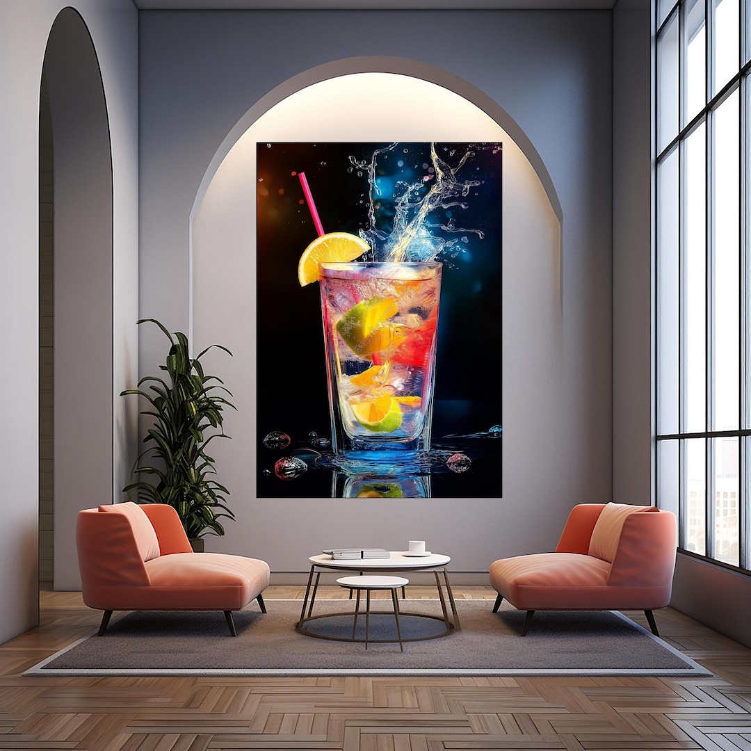 Cocktail Wall Art, Large Glass Print Wall Decor Art, Drink Wall Art ...
