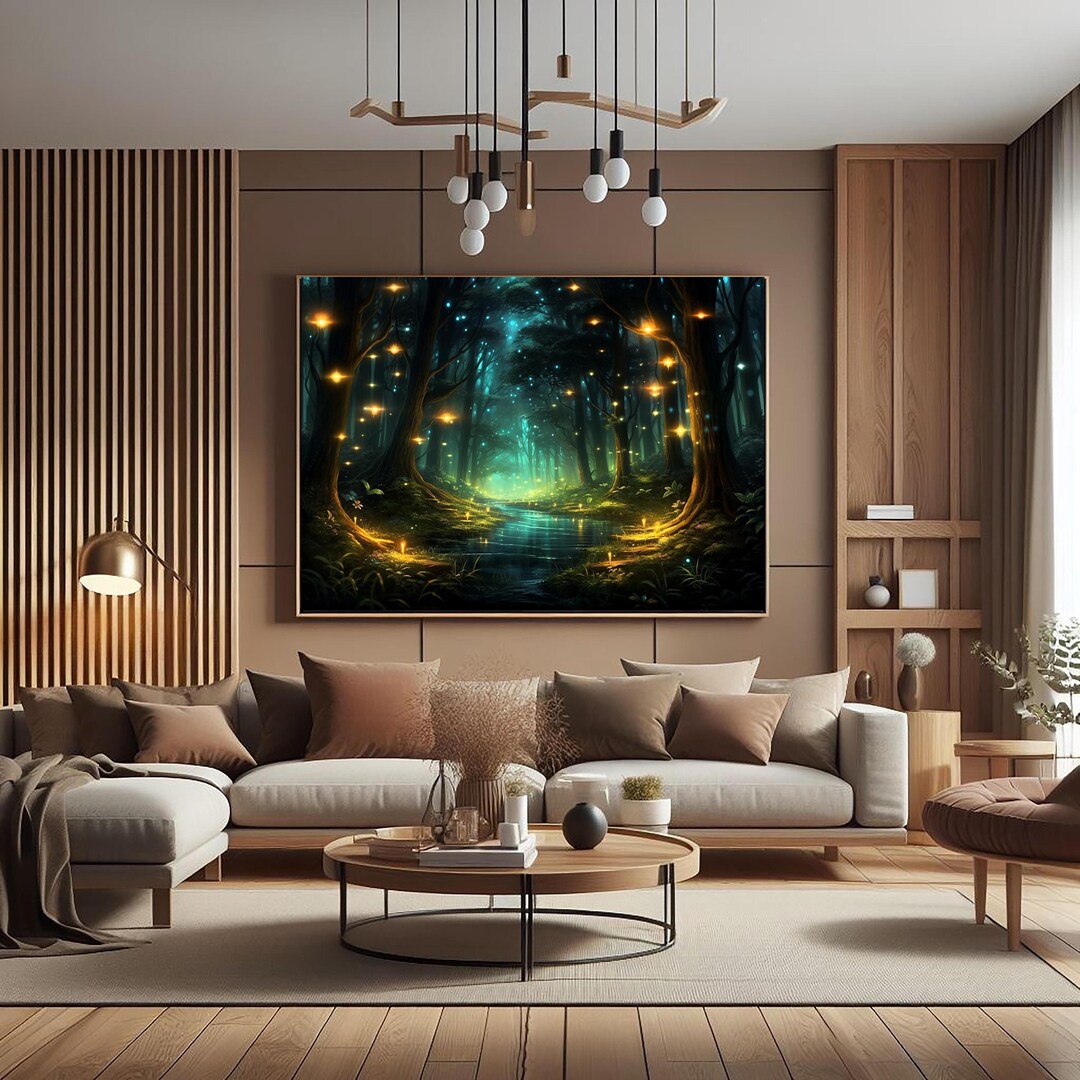 Electric Fireflies Forest Tempered Glass Art, Fantasy Forest Tempered ...
