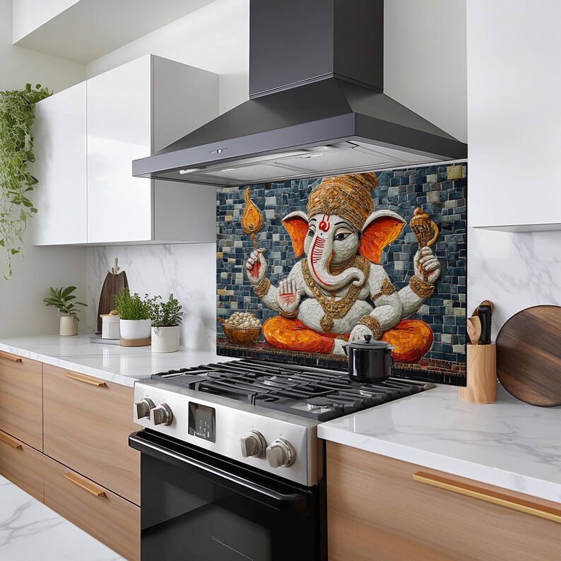 Ganesha Tempered Glass Backsplash Tiles-hindu God Backsplash for ...