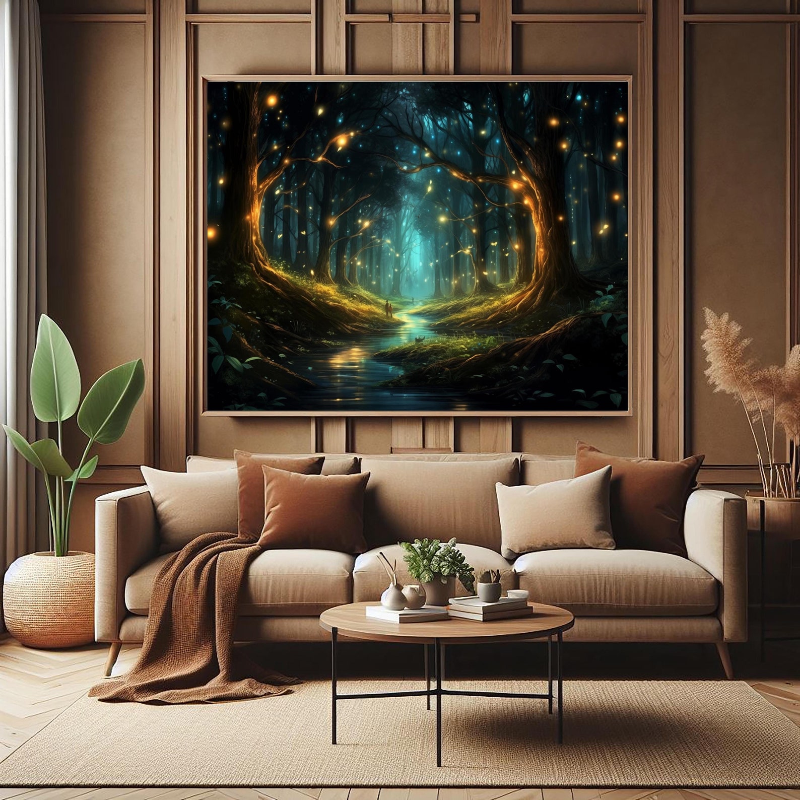 Electric Fireflies Forest Tempered Glass Art, Fantasy Forest Tempered ...