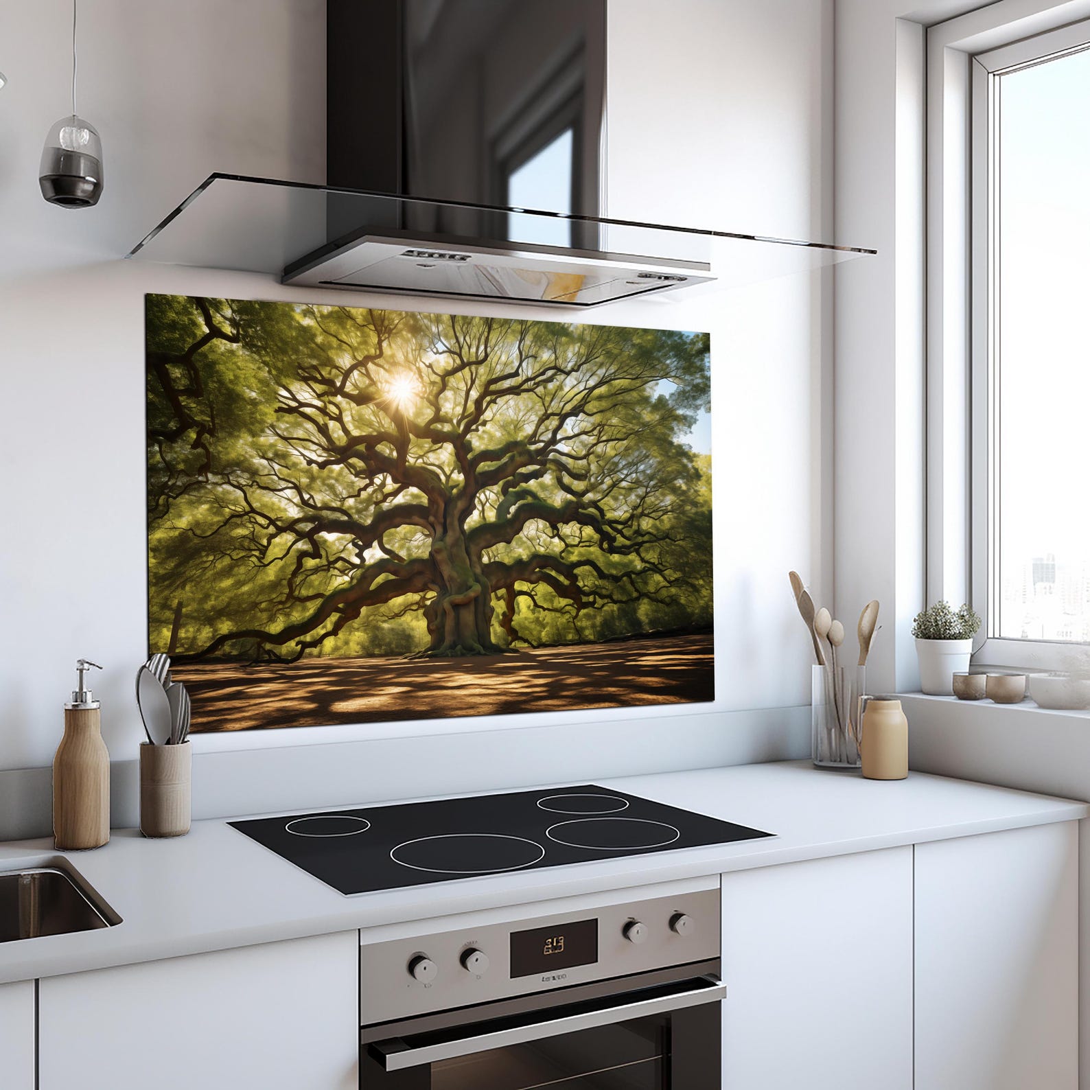 Angel Oak Forest Tempered Glass Backsplash Tiles-nature Backsplash for ...