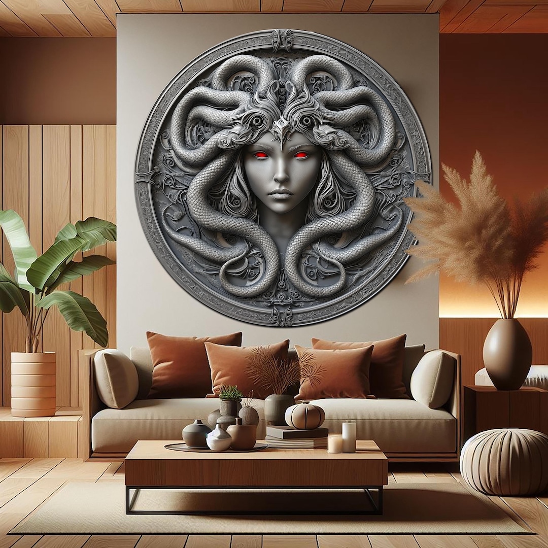 Medusa Glass Wall Art, Round Glass Art, Tempered Glass Wall Art, Medusa ...