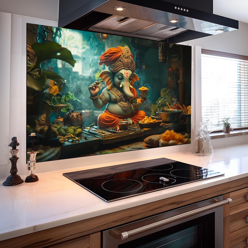 Ganesha Tempered Glass Backsplash Tiles-hindu God Backsplash for ...