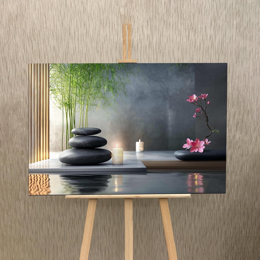 Zen Stones Wall Art, Zen Spa Tempered Glass Wall Decor, Spa Glass Art ...