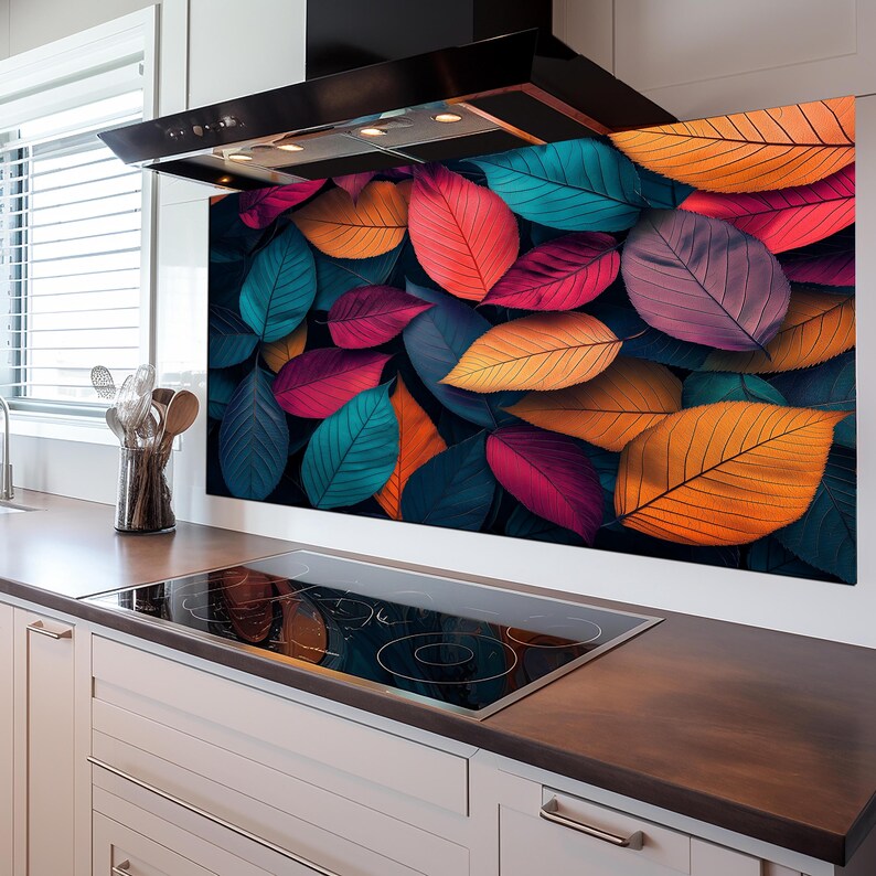 Tempered Glass Backsplash-stained Leaf Backsplash -stove Backsplash for ...