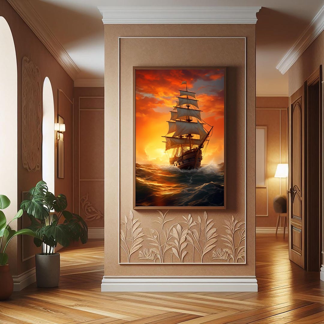 Pirate Ship UV Print Tempered Glass Wall Art Large Sailing Boat Ocean ...