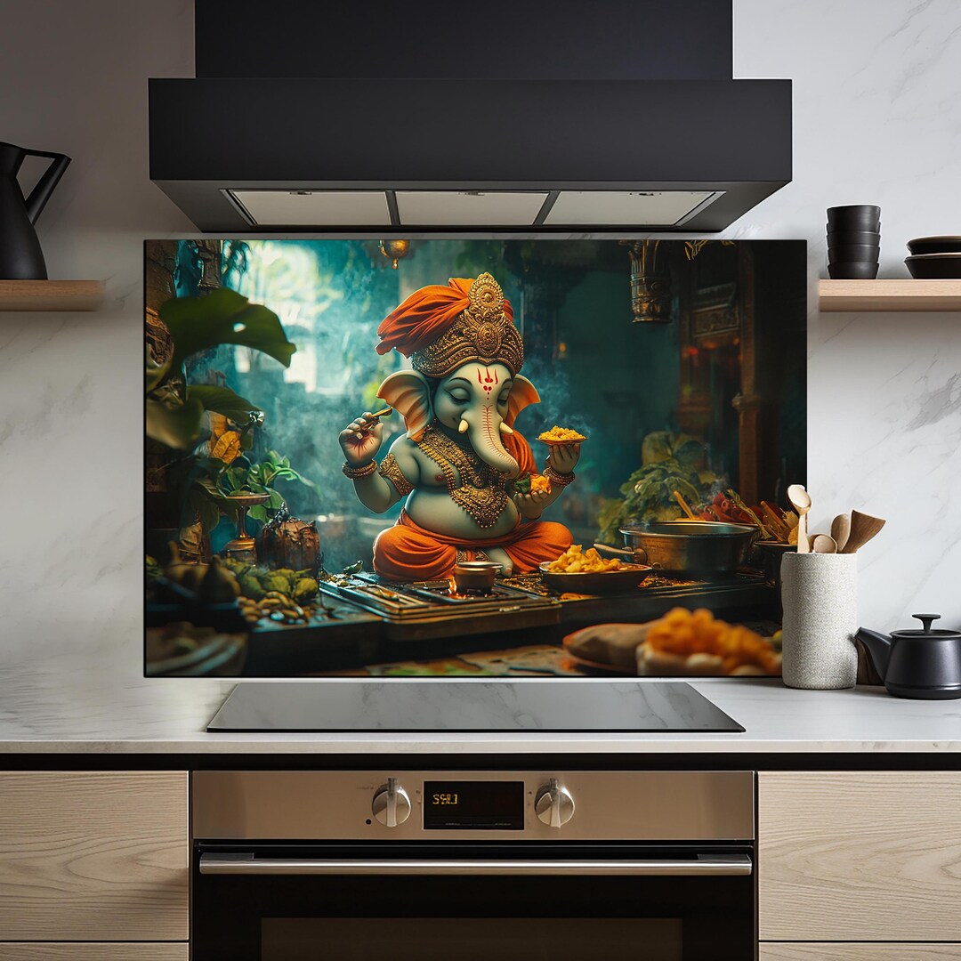 Ganesha Tempered Glass Backsplash Tiles-hindu God Backsplash for ...