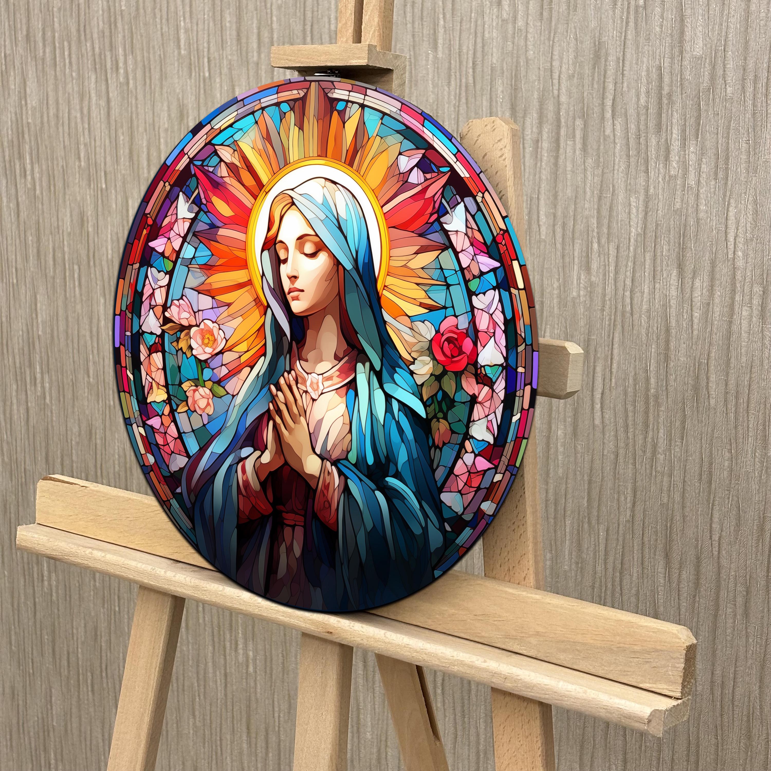 Stained Virgin Mary Tempered Glass Round Wall Art,virgin Mary Round ...