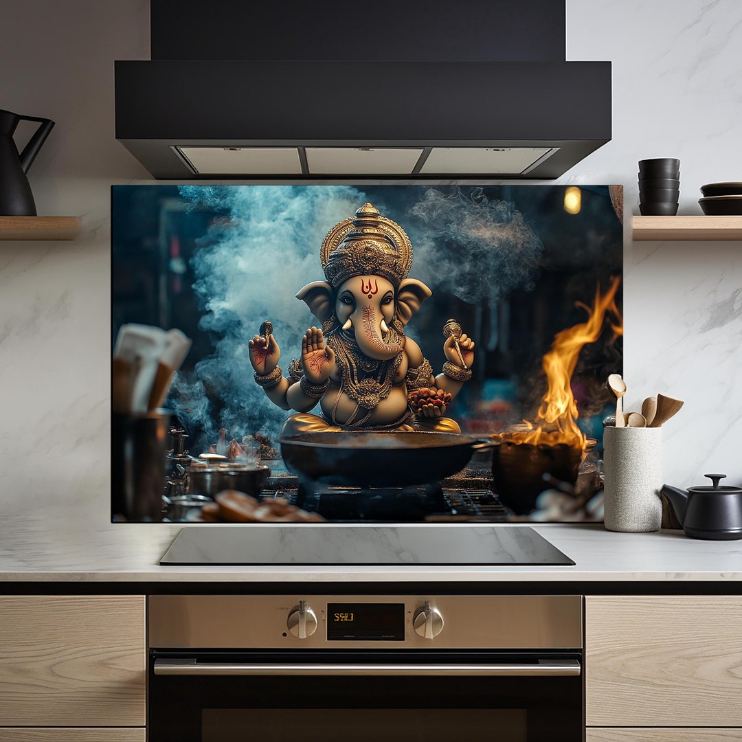 Ganesha Tempered Glass Backsplash Tiles-hindu God Backsplash for ...