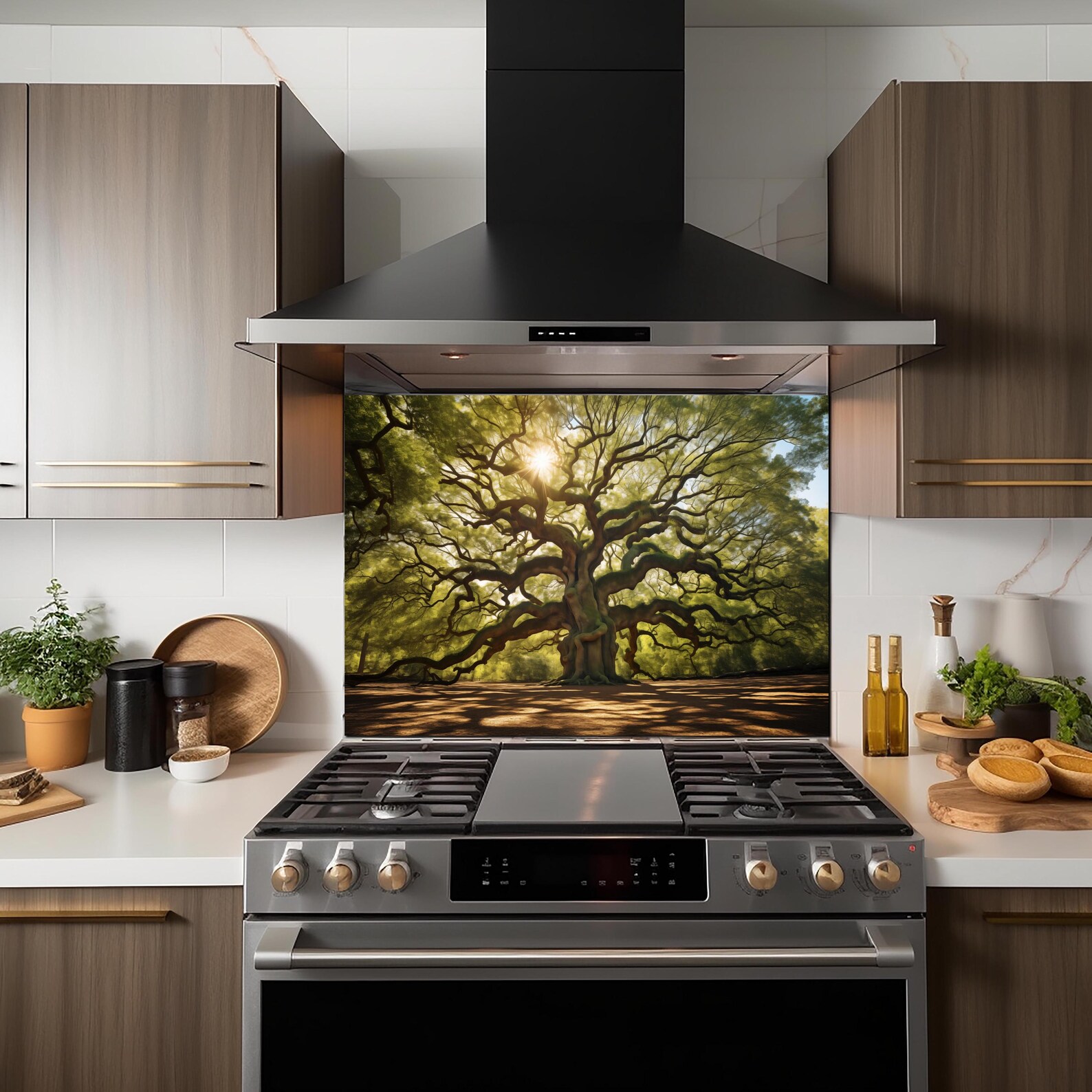 Angel Oak Forest Tempered Glass Backsplash Tiles-nature Backsplash for ...
