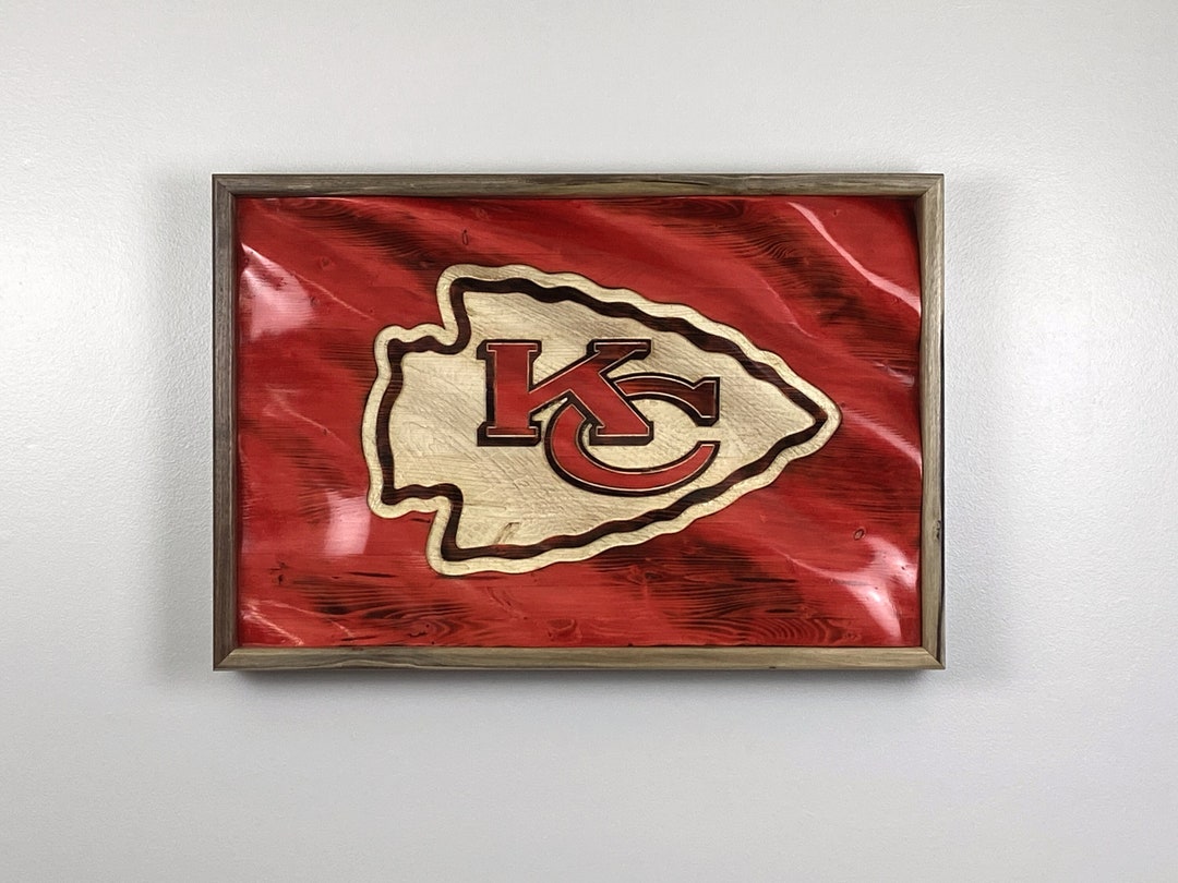 Wooden Wavy KC Chiefs Framed Flag, Interior Chiefs Wall Art, Unique ...