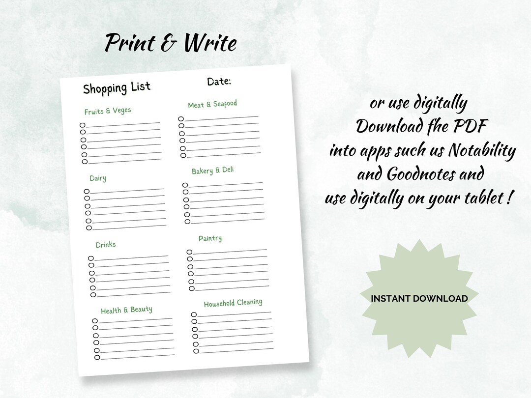 Editable Grocery List Printable Shopping List Printable Grocery ...