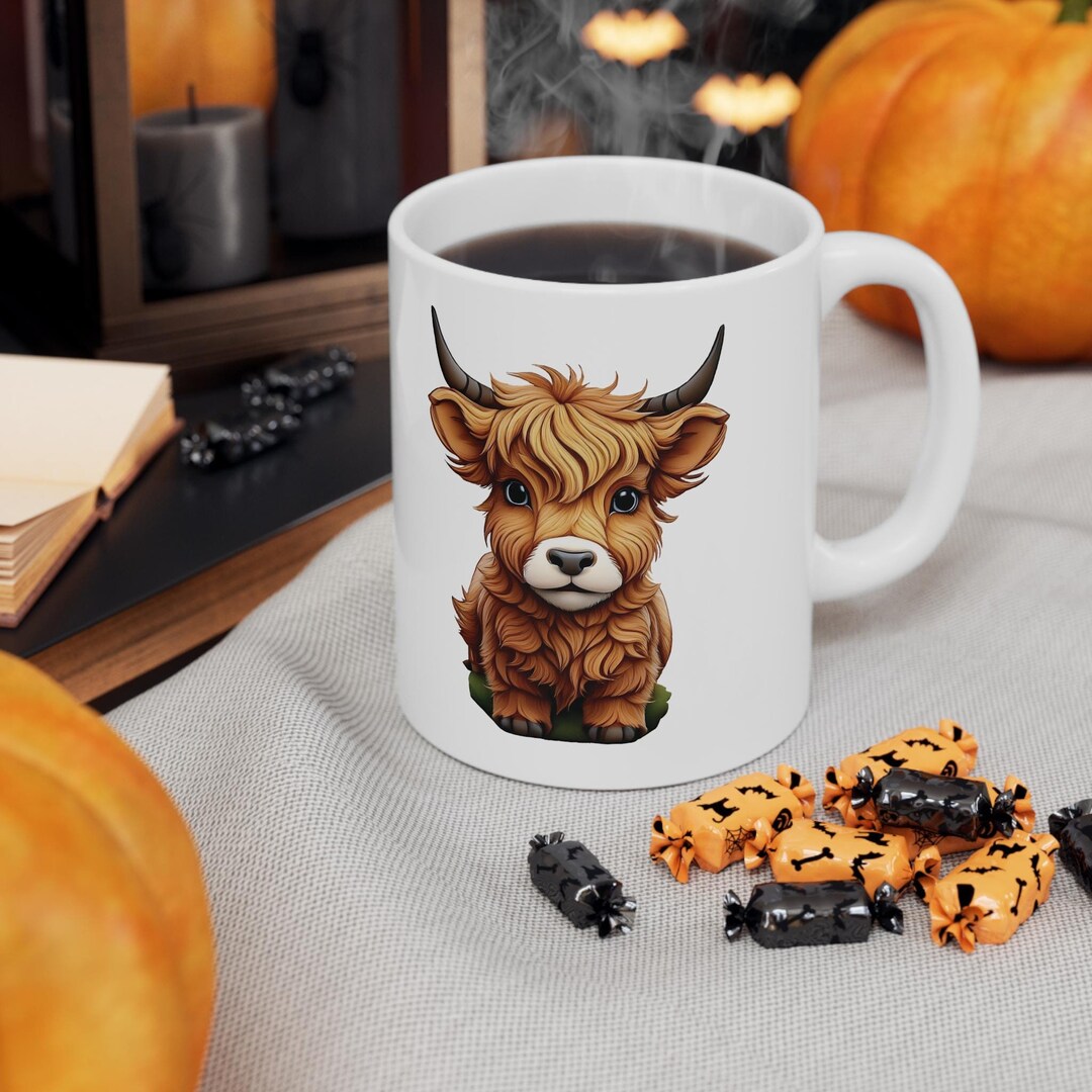 11oz Mug, Cute Highland Cow Coffee Cup, Colorful Animal Print, Gift for ...