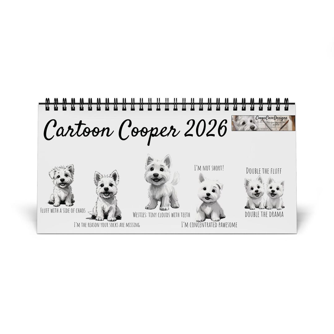 Cartoon Cooper 2026 Desk Calendar, Cute Westie Planner, Office Décor, Pet Lover Gift, Animal ...