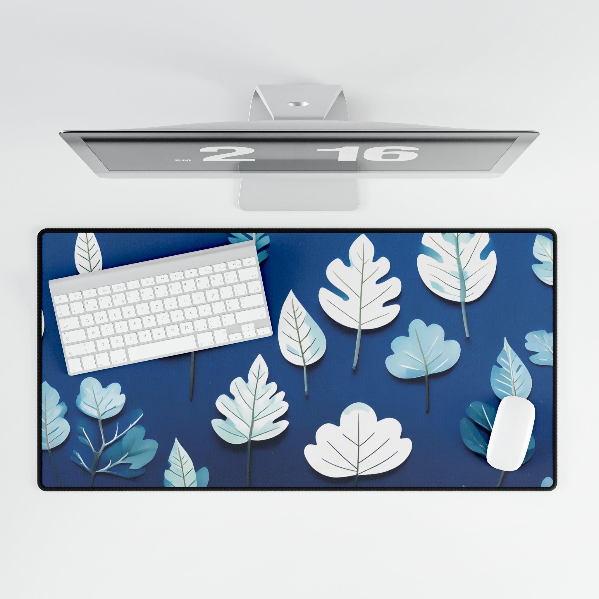 Desk Mats, White and Blue Leaves Office Desk Accessories, Desk Blotters ...