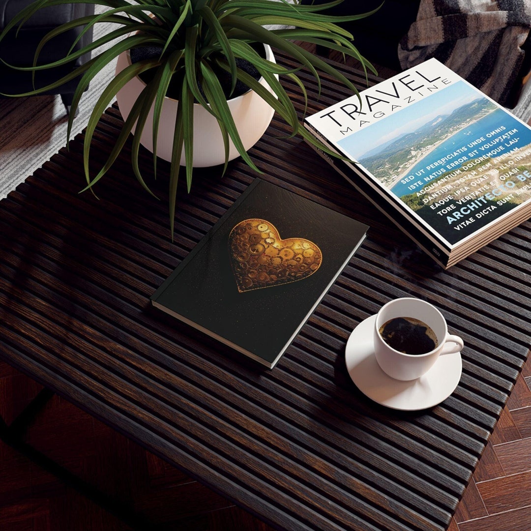 Heart Shape Gold Mechanical Cogs Hard Backed Journal, Astract and ...