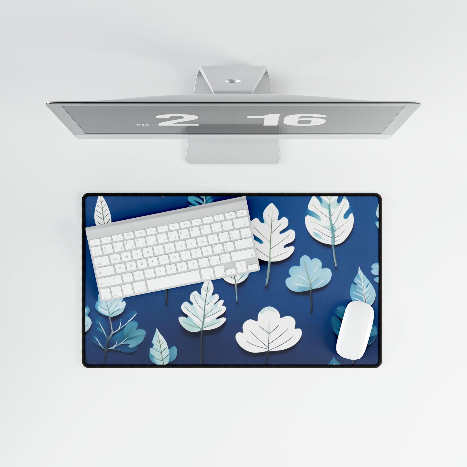 Desk Mats, White and Blue Leaves Office Desk Accessories, Desk Blotters ...