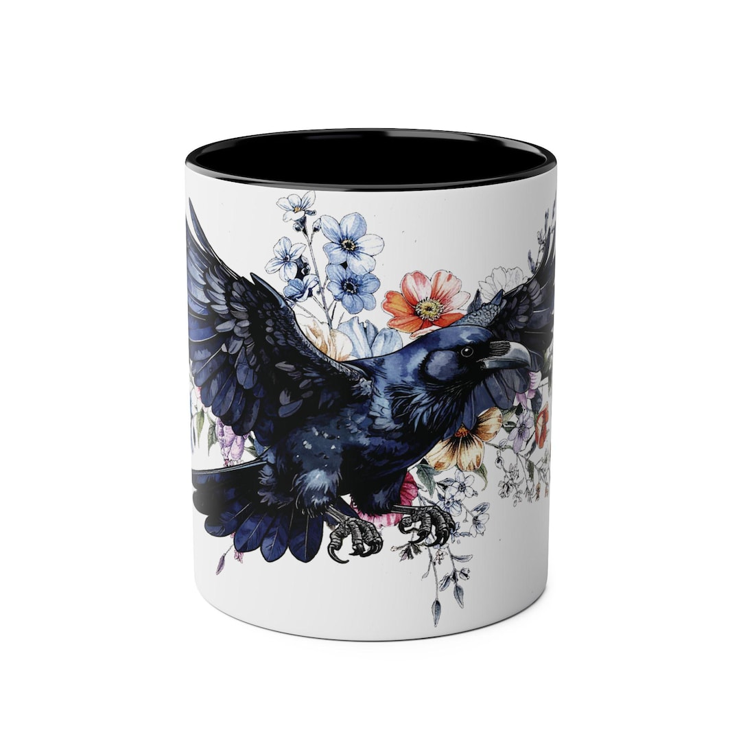 Gothic Floral Crow Themed Two-tone Coffee Mug, Perfect for Bird Lovers ...