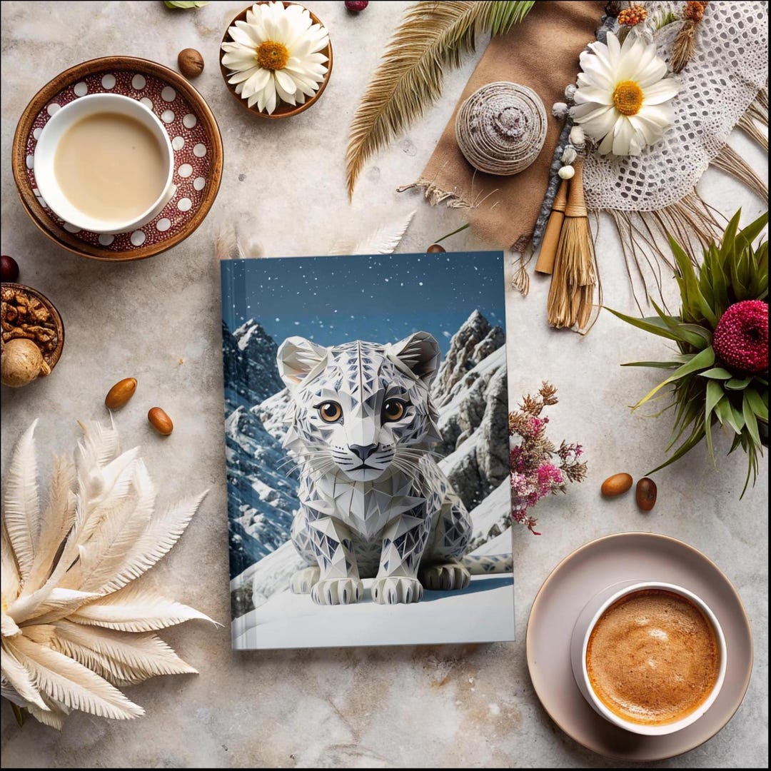 Origami Style Snow Leopard Journal, Cute Animal Notebook, Wildlife ...