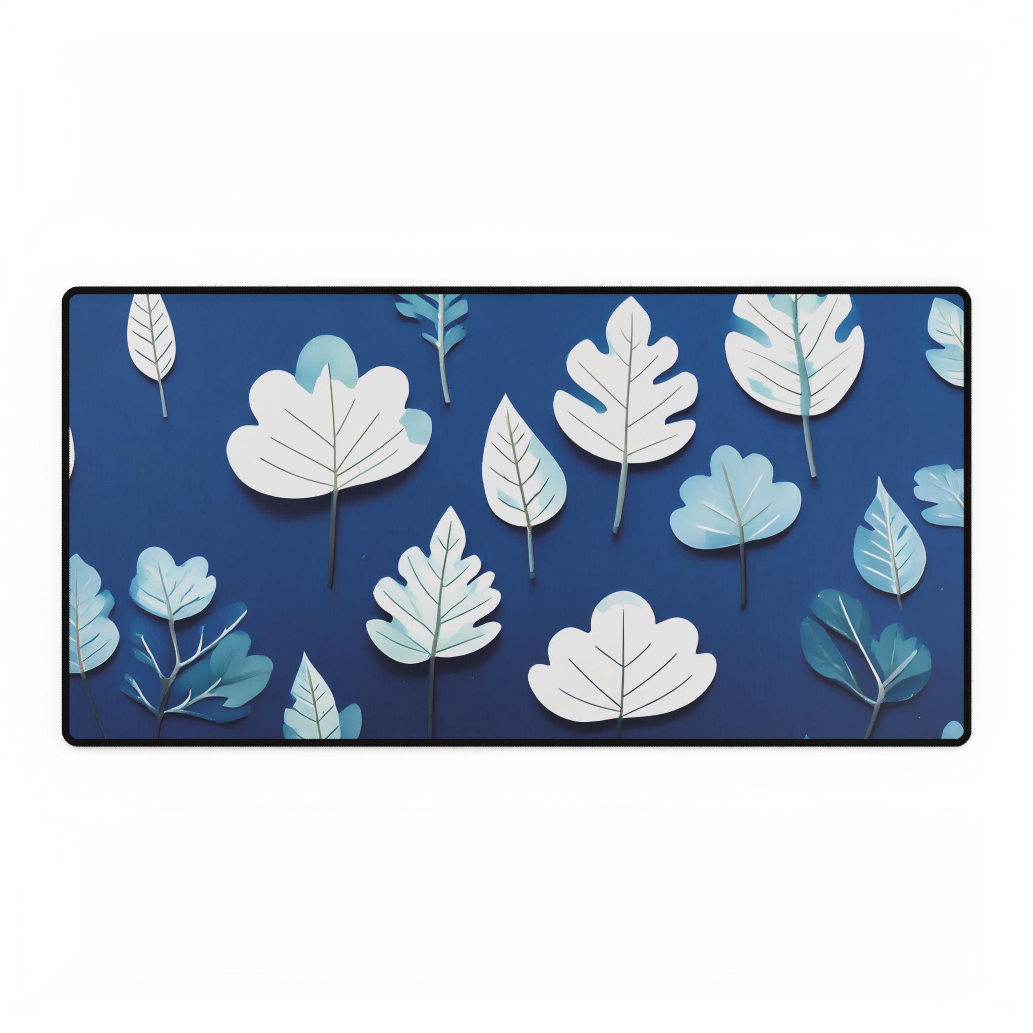 Desk Mats, White and Blue Leaves Office Desk Accessories, Desk Blotters ...