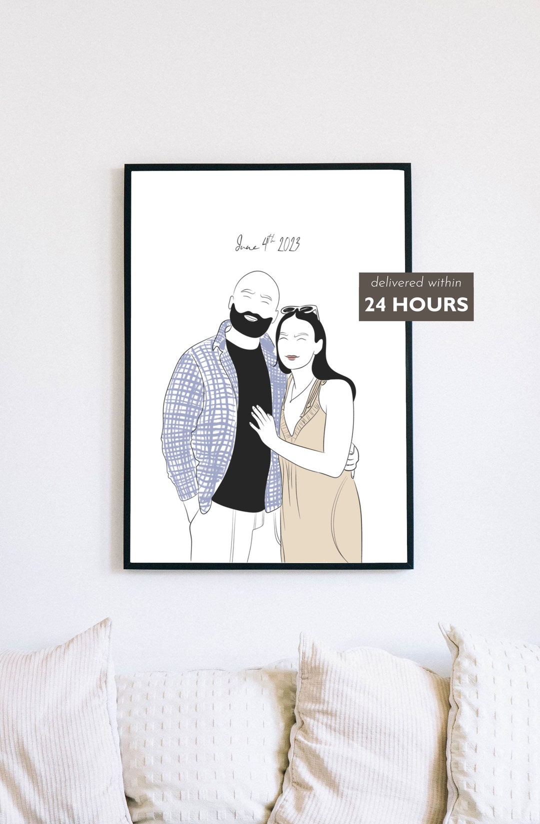 Custom Couple Line Art Drawing, Colour Block, Illustration From Photo ...