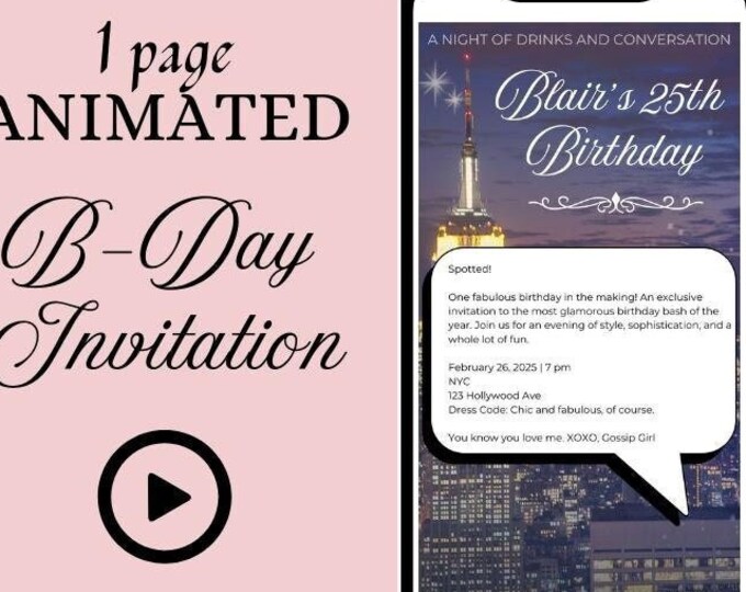 Gossip Girl Themed Party Invitation & Drink Menu Customizable Digital ...