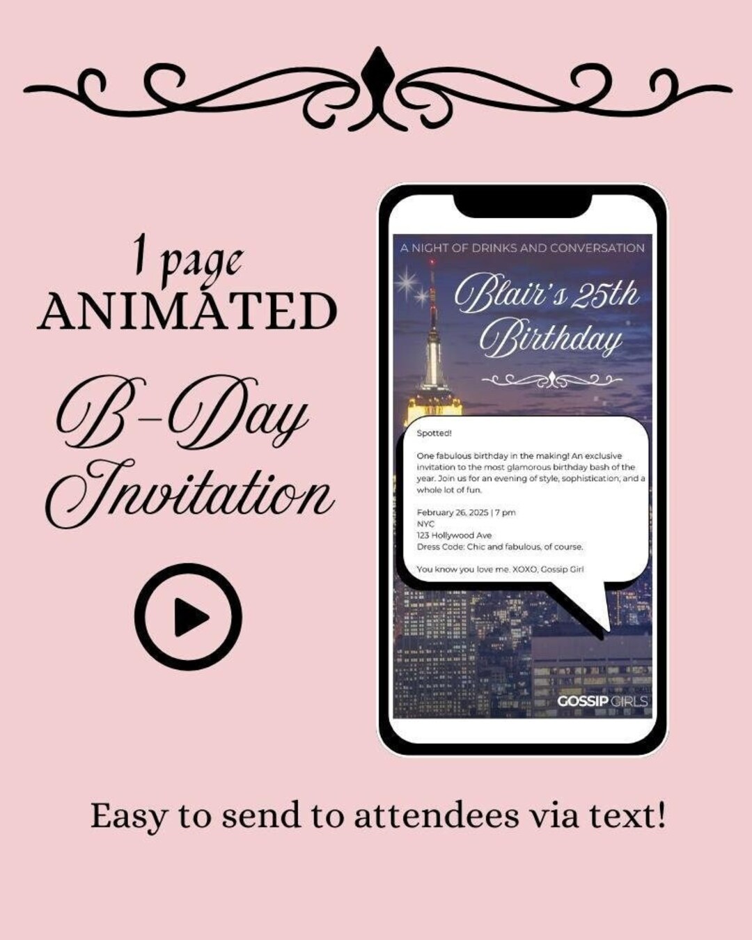 Gossip Girl Invitation Birthday Bachelorette | Digital Animation ...