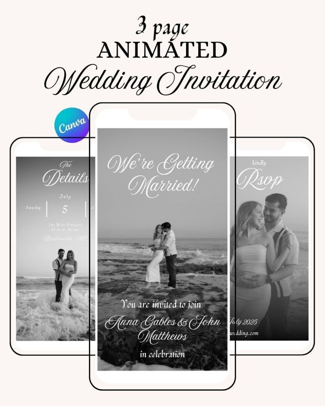 Digital Animated Customizable Wedding Invitation, Digital Wedding ...