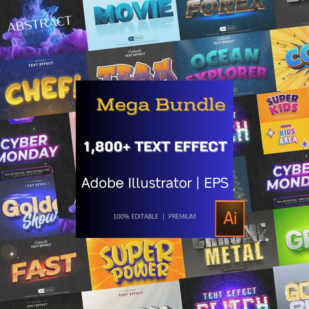 1800 Illustrator Text Styles & Effects Editable 3D Vector Designs ...