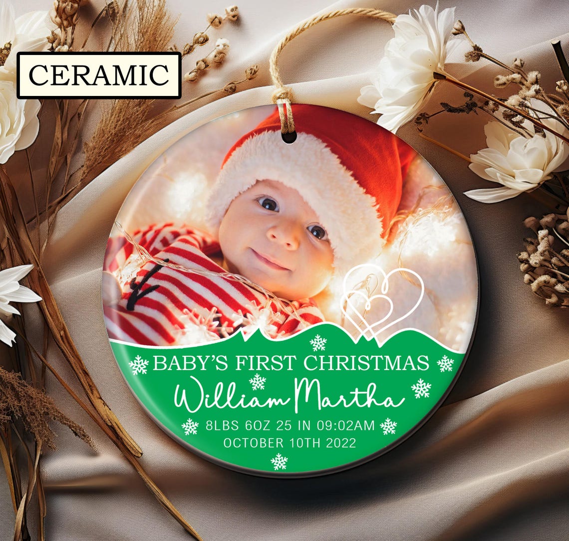Baby's First Christmas Glass Ornament, Personalized Photo Ornament ...