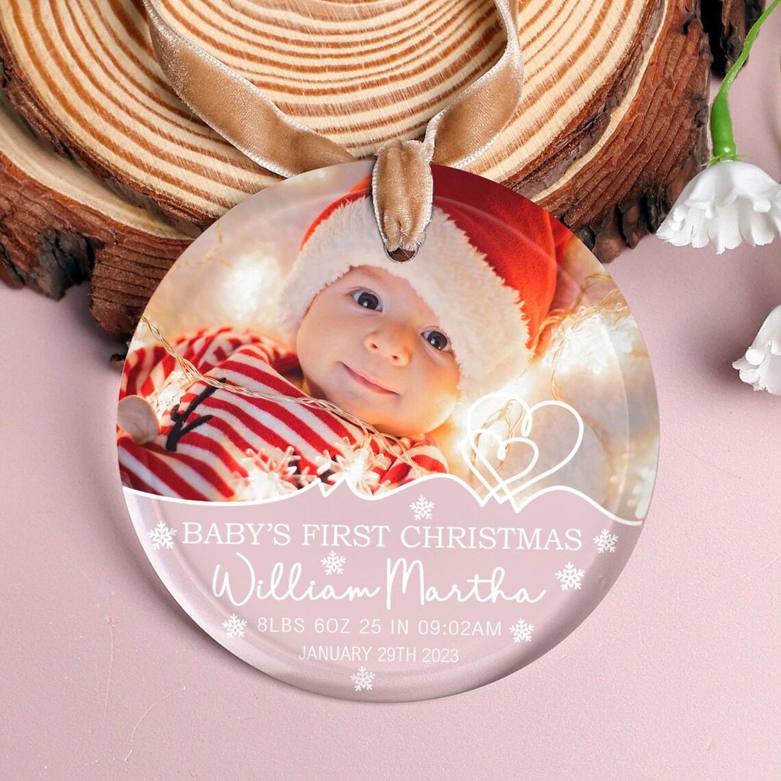 Baby's First Christmas Glass Ornament, Personalized Photo Ornament ...