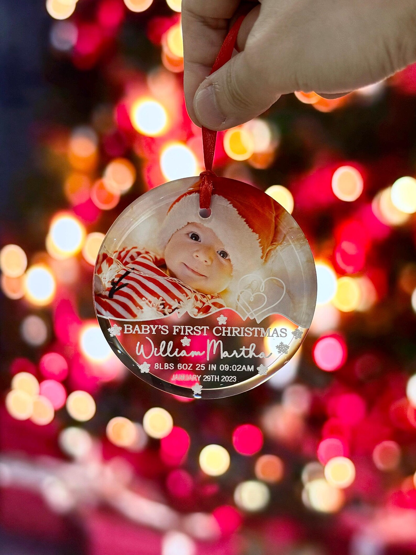 Baby's First Christmas Glass Ornament, Personalized Photo Ornament ...
