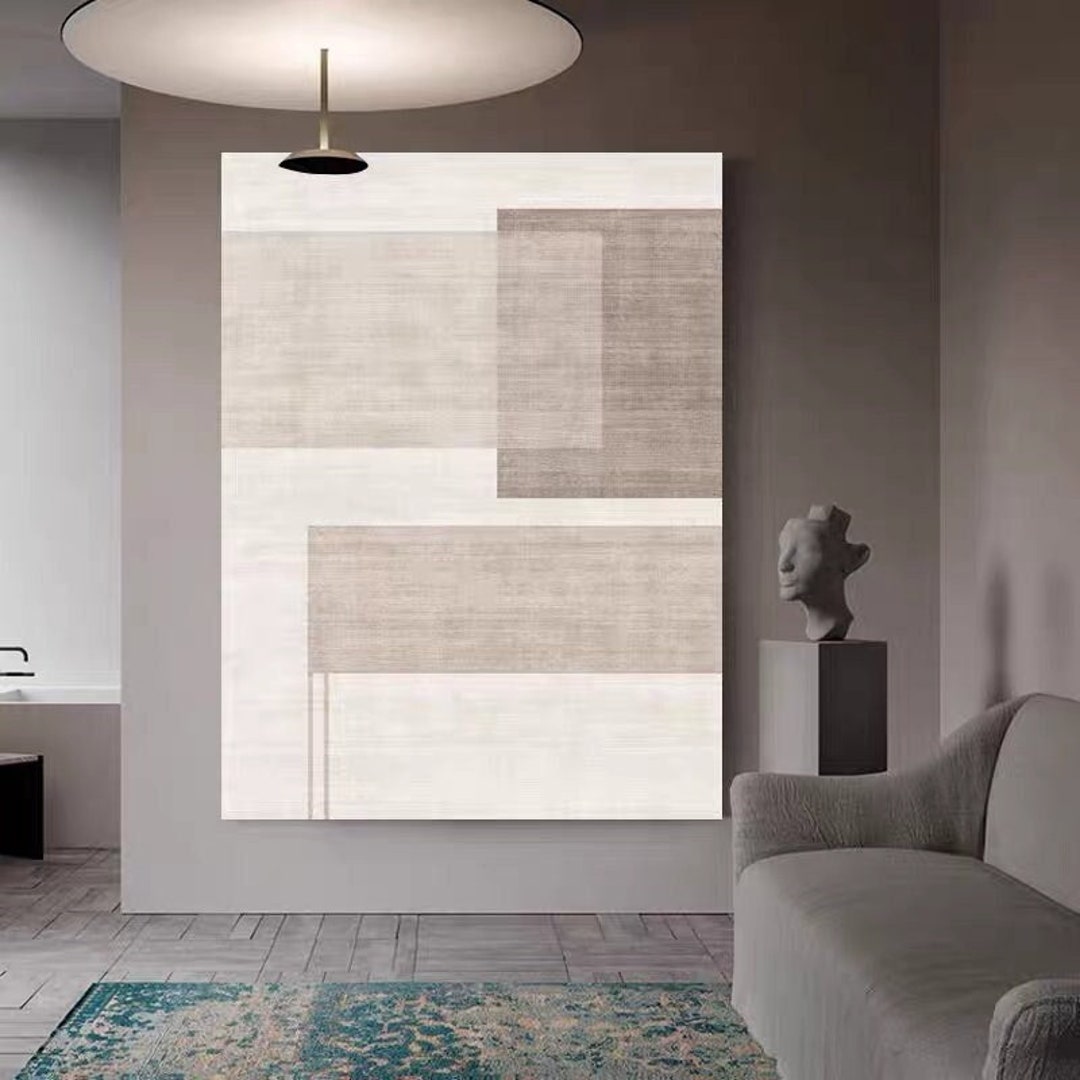 Original Grey White Shape Cubism Minimalist Painting Textured Wall Art ...