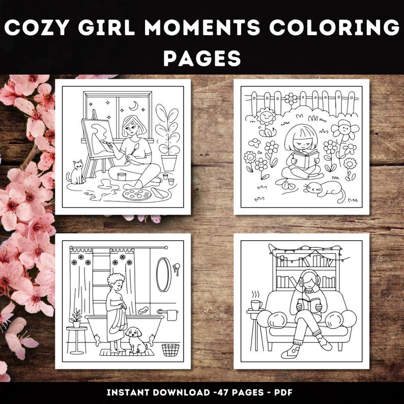 Cozy Girl Coloring Pages– Cute Fall & Winter Aesthetic Coloring Sheets ...