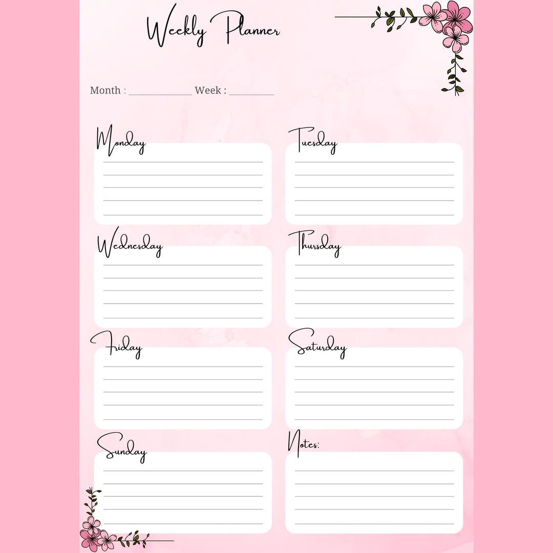 Weekly Planner Printable Landscape, Minimalist Weekly Schedule, Week at ...