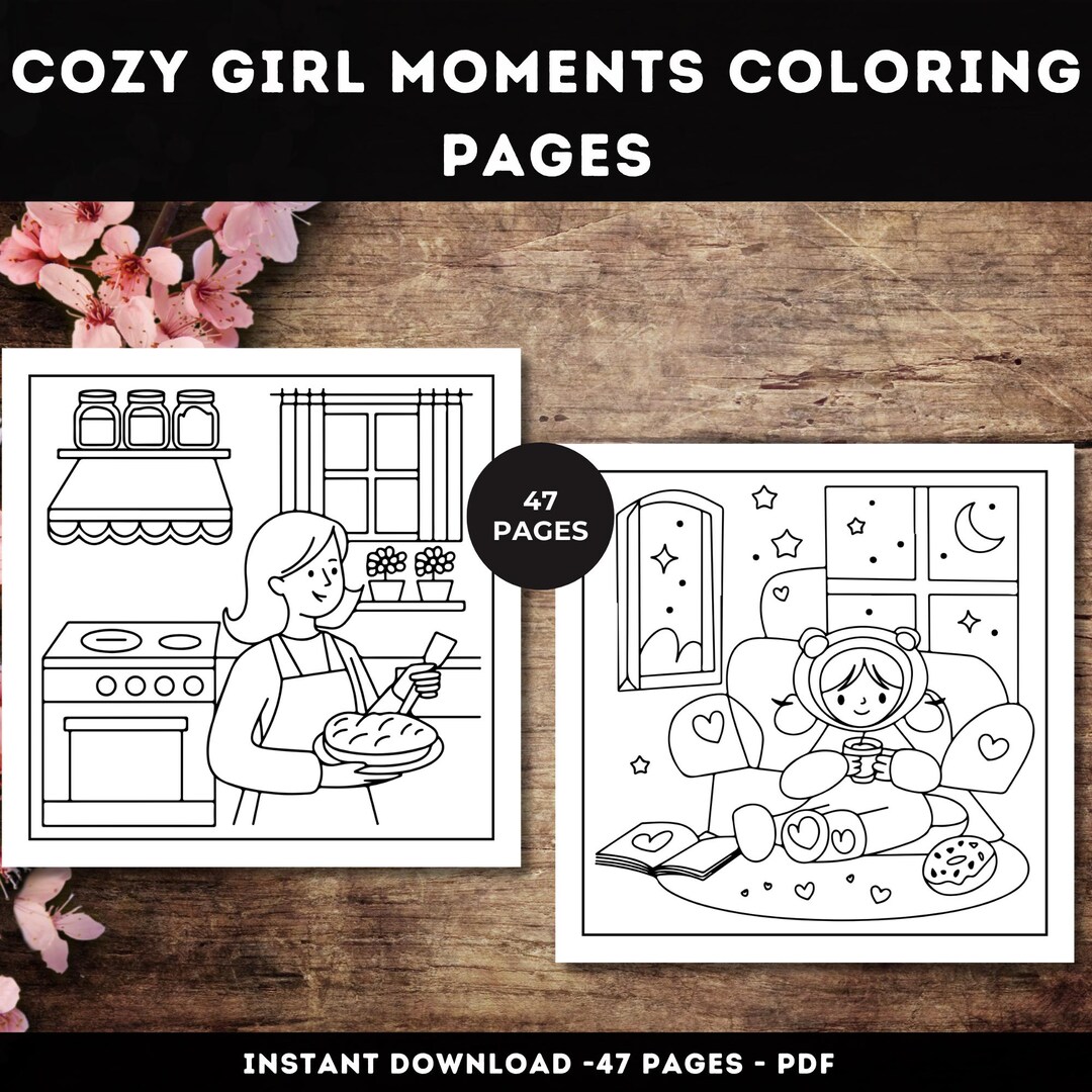 Cozy Girl Coloring Pages– Cute Fall & Winter Aesthetic Coloring Sheets ...