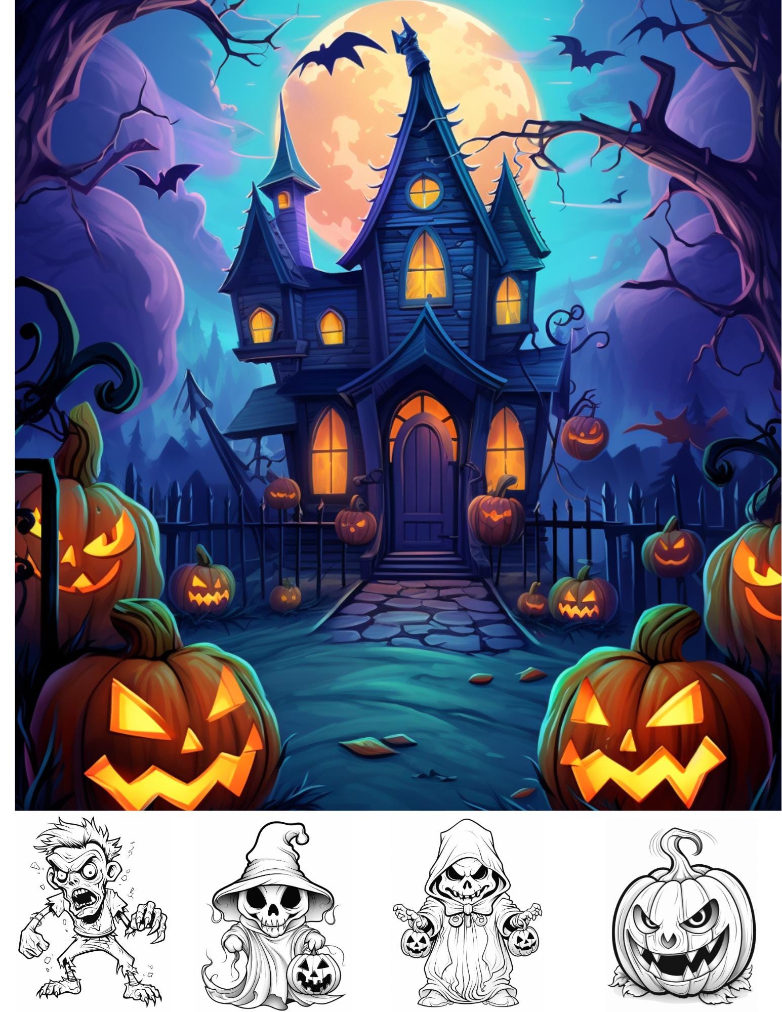 Halloween Coloring Pages,15 Pages Halloween Coloring for Kids,instant ...