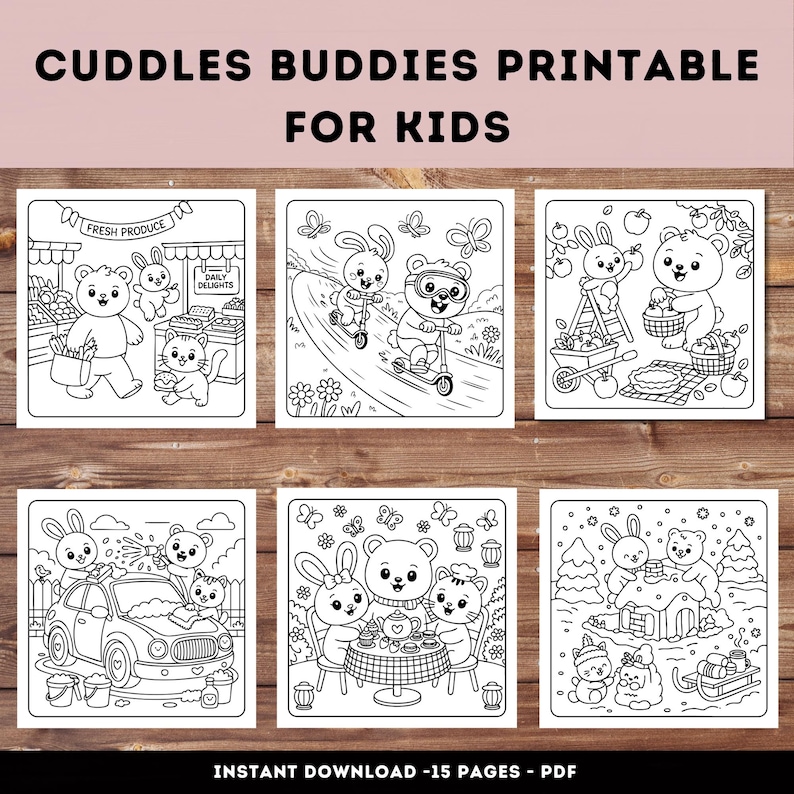 Kawaii Animals Coloring Pages: Cuddles Buddies Printable Activity (PDF ...