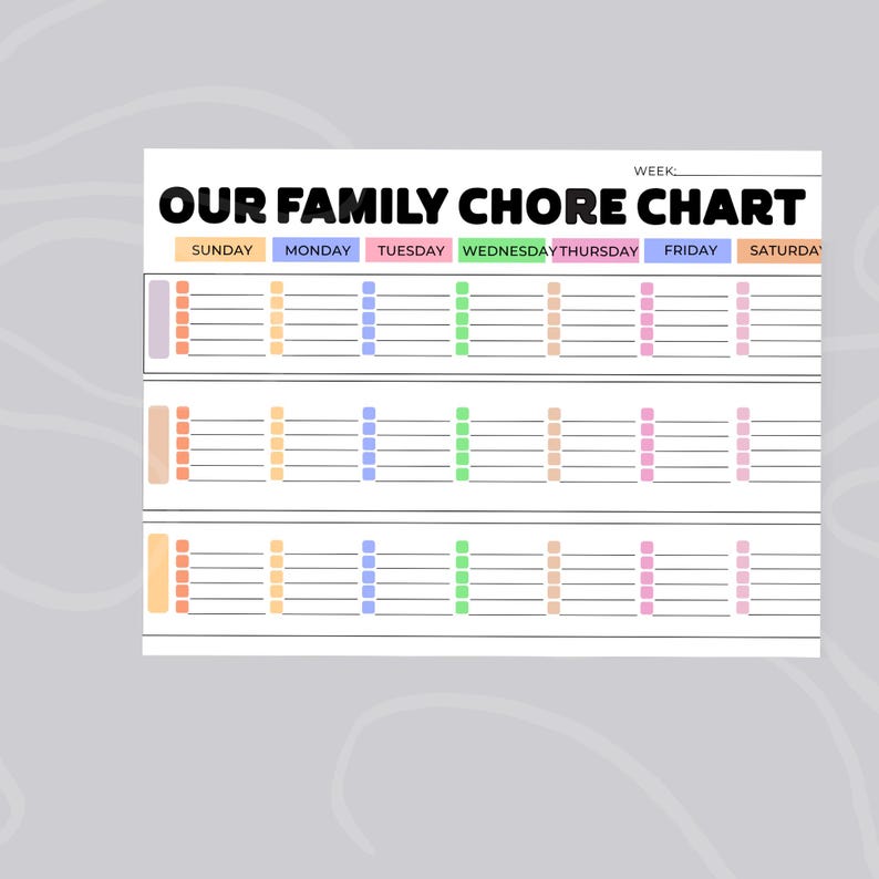 Family Chore Chart, Printable Weekly Chore List Kids, Adults Chore ...