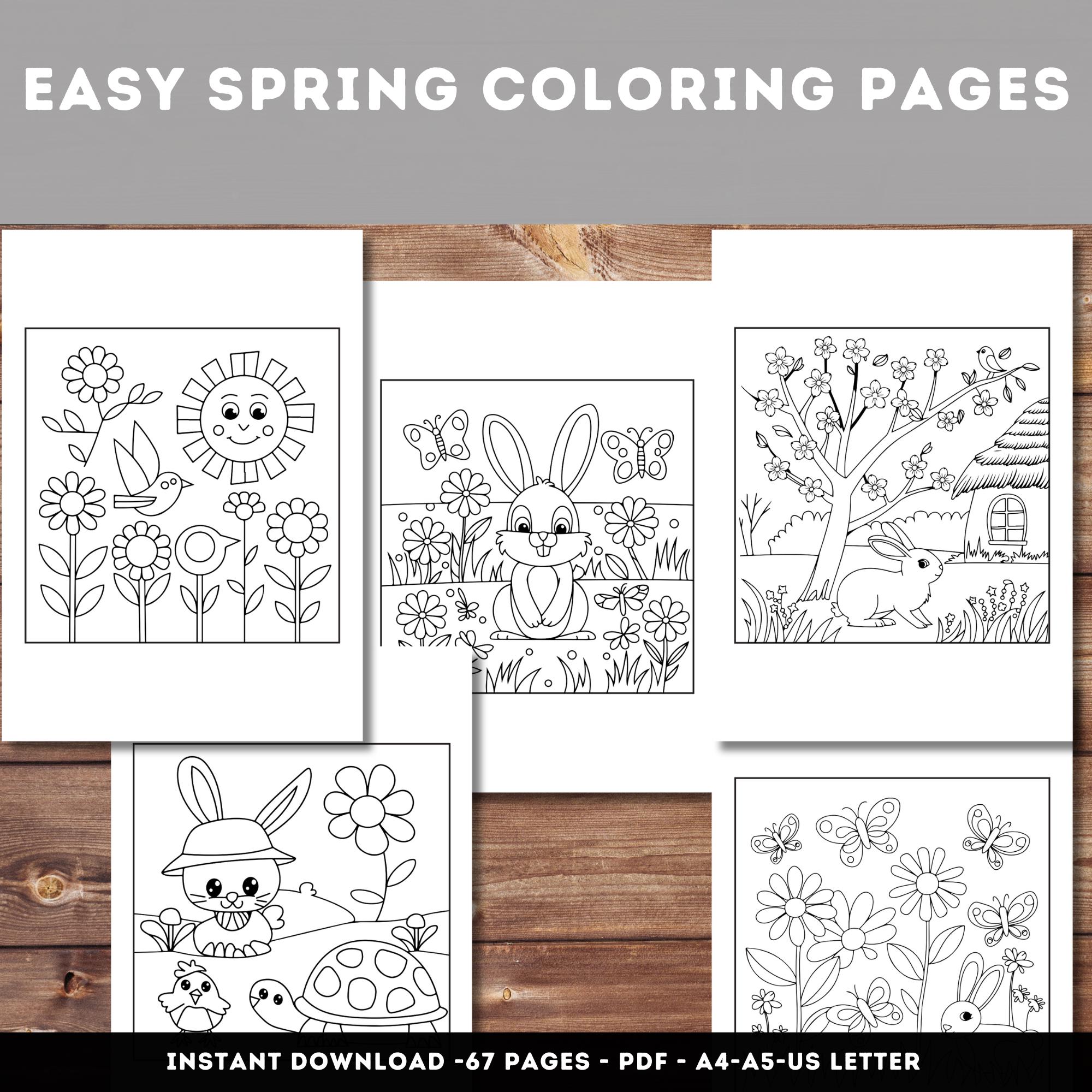 Easy Spring Coloring Pages, Activity Printables for Kids, Coloring Book ...