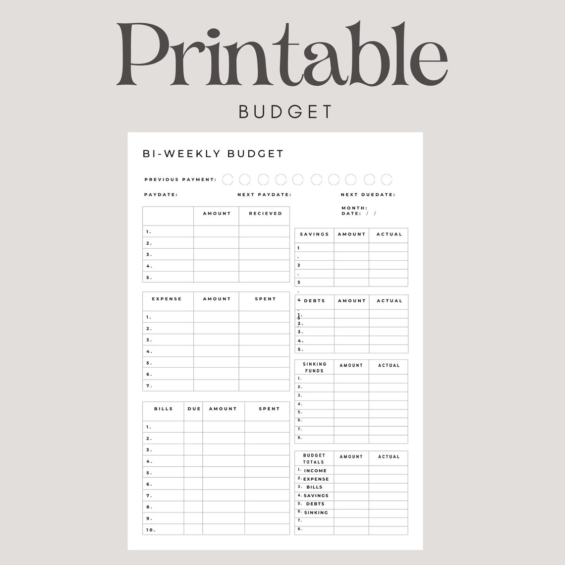 Bi-weekly Budget Planner: Editable Finance Tracker (PDF Printable) - Etsy